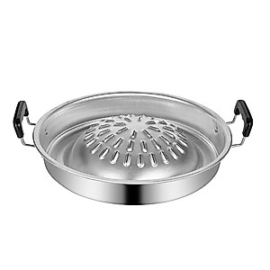 BESPORTBLE Thai Korean Bbq Grill Pan, Stainless Steel Barbecue Grill Tray Camping Bbq Pan Smokeless Roasting Pan Cooking Meat Vegetable Stovetop Plate for Outdoor 30cm