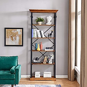 Danya B Juanita 6-Tier Etagere Wood and Metal Open Bookcase GH9006BW | Real Wood and Metal Freestanding Bookshelf | Industrial, Rustic, Farmhouse Style