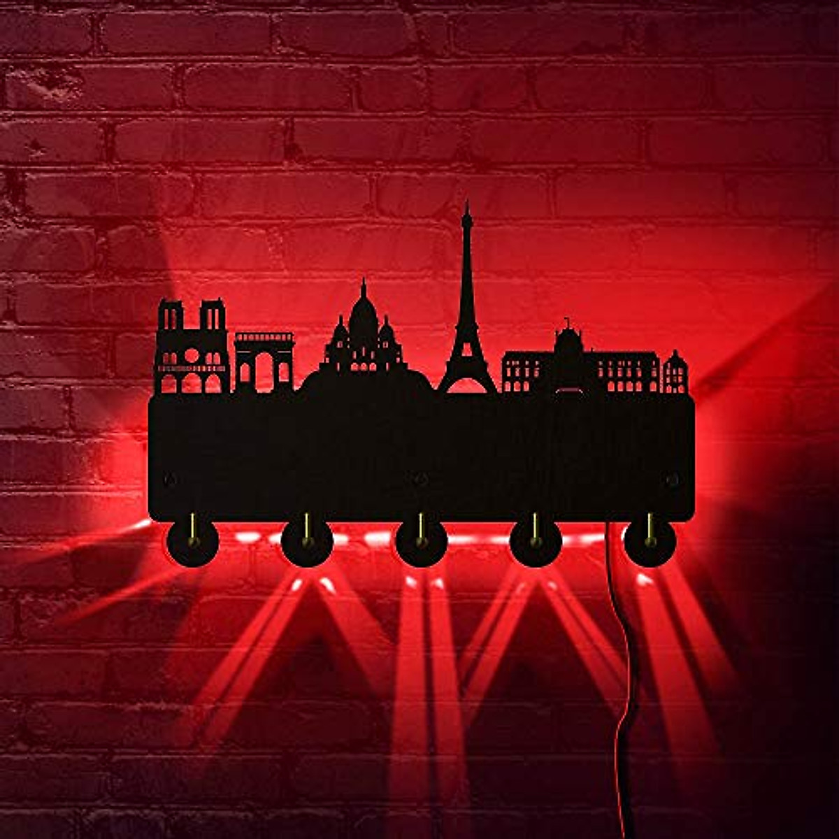 Paris Skyline Coat Key Holder Wall Hanger Wood Wall Art Decor Unique Gadgets for Kitchen Bathroom