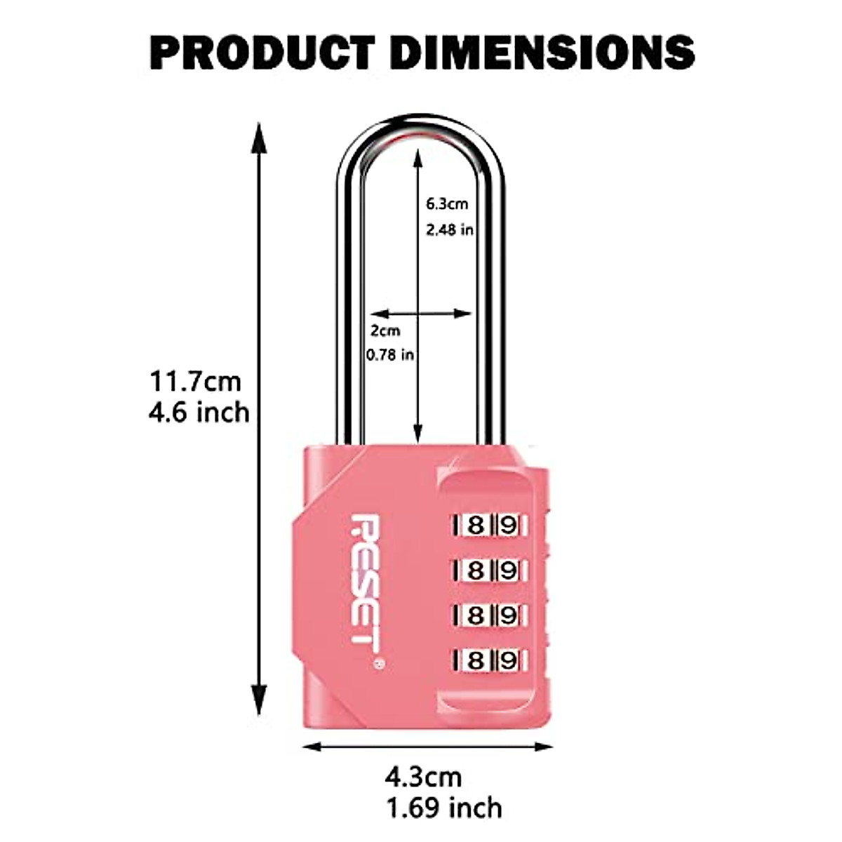 RESET-060 4 Digit Combination Padlock with 2.4 inch Long Shackle Combination Lock,Outdoor Waterproof Padlock,Indoor Padlock for School Locker Gym Locker Fence Gate Toolbox Pink
