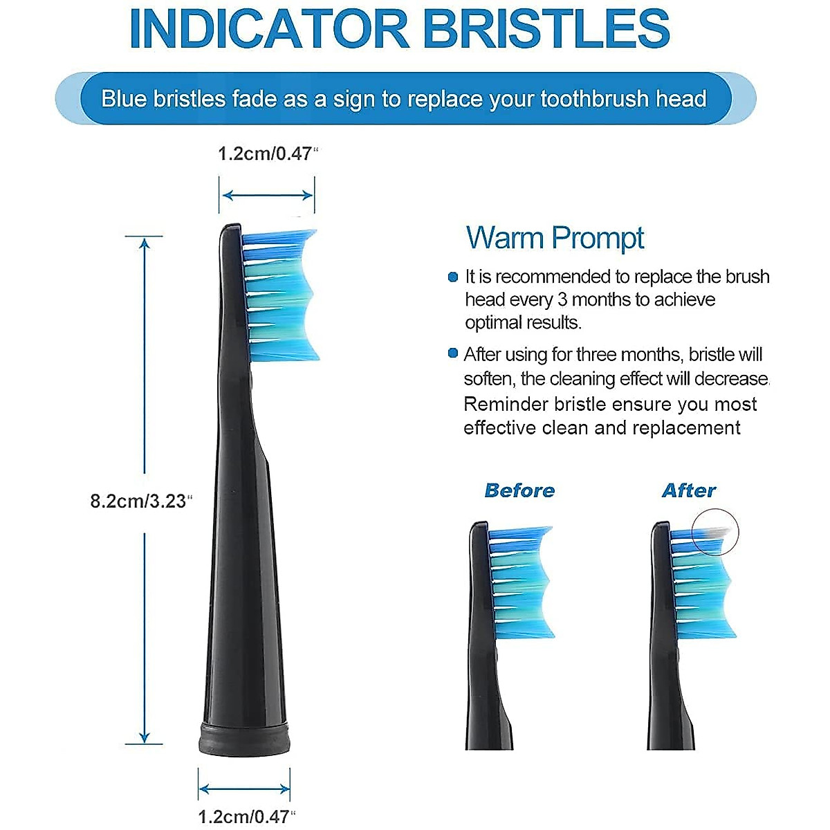 5pc Toothbrush Heads Compatible with Fairywill D7/D8/FW507/508, 551/917/959/D1/D3 (Black)