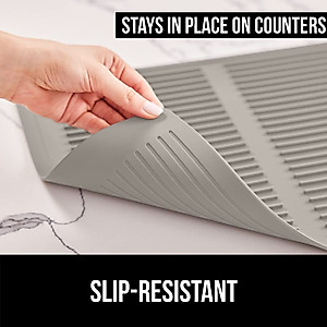 Gorilla Grip Silicone Oven Mitts Set and Silicone Dish Drying Mat, Both in Almond Color, Oven Mitts are Heat Resistant, Drying Mat is Size 16x12, 2 Item Bundle