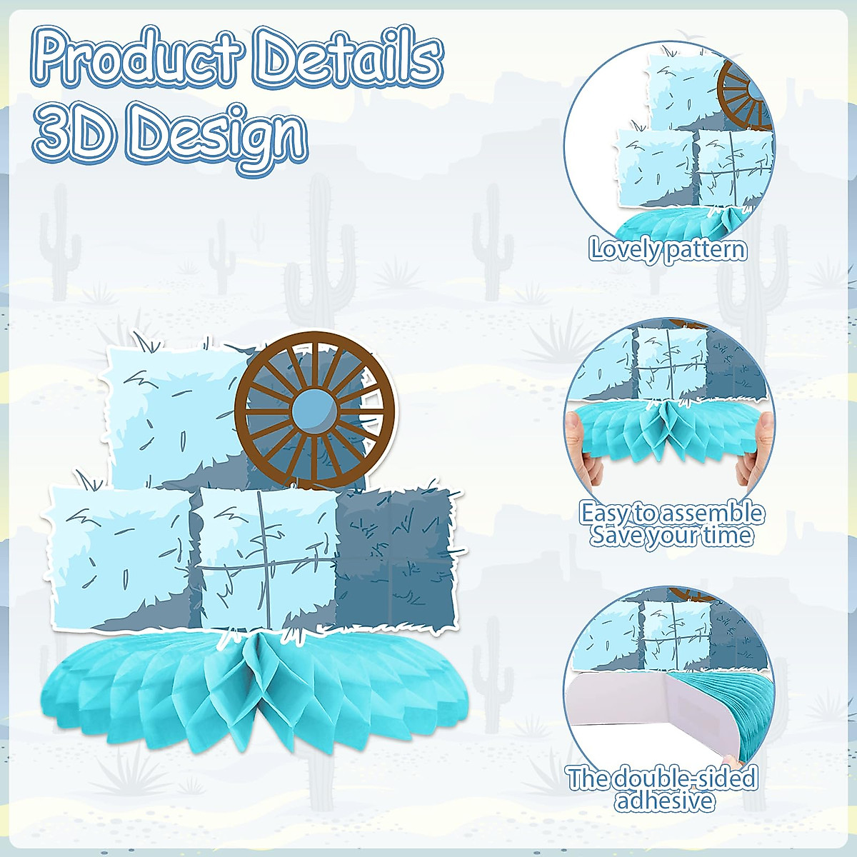 Tarklanda 12PCS Western Cowboy Honeycomb Centerpieces Wild West Party Decorations for Tables Western Theme Party Decor A Little Cowboy is On The Way Baby Shower Supplies