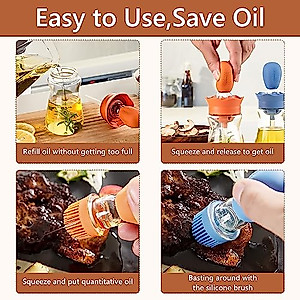 GoldArea 2 Pack Glass Oil Dispenser with Silicone Brush, 2 In 1 Measuring Olive Oil Dispenser Bottle with Silicone Dropper, Oil Container for Kitchen Cooking, Air Fryer, Frying, Baking, BBQ