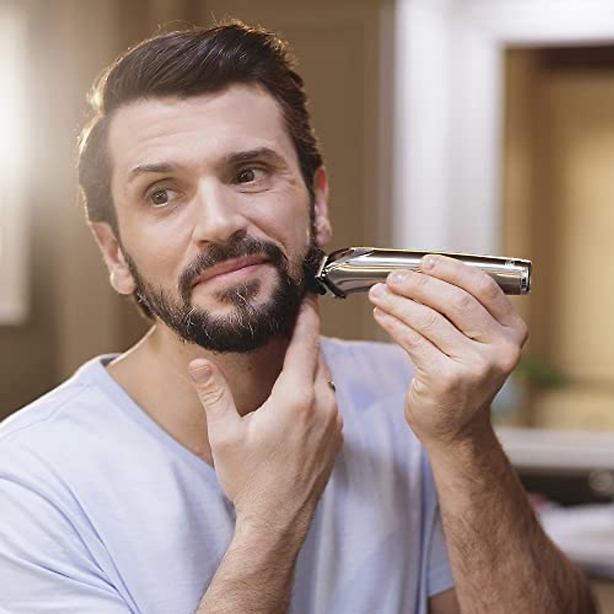 Wahl Stainless Steel Lithium-Ion Cordless Beard Trimmer for Men – Rechargeable All in One Men’s Trimmer with Rotary Ear & Nose Trimmer, & Detail Trimmer – Model 9818A