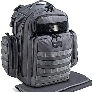 Dad Diaper Bag, Mens Diaper Bag Backpack with Diaper Changing Mat, Military Diaper Backpack with Molle Webbing, Waterproof Pouch, Baby Wipes pocket, Insulated Bottle Pockets- Dark Grey