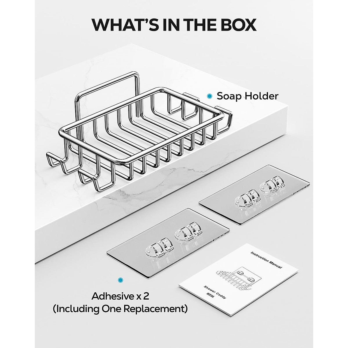 Nieifi Bar Soap Holder for Shower Wall with 4 Hooks, Stainless Steel Adhesive Soap Dish for Bathroom, Silver
