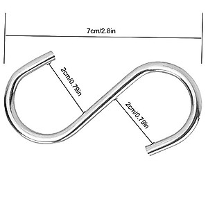 100 Pack 2.75 Inch S Hooks Stainless Steel S Shaped Hooks Heavy Duty S Hooks for Hanging Pans and Pots, Coffee Cups, Clothes, Plant, Silver