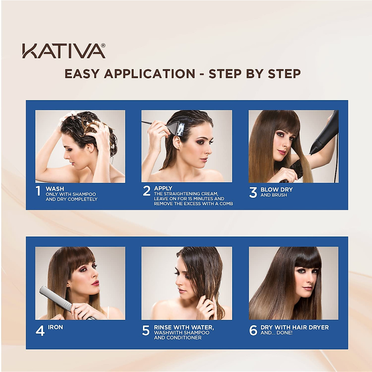 Kativa Brazilian Straightening Brunette Kit, 12 Weeks of Home Use Professional Straightening, with Organic Coconut Oil, Açai Oil, and Keratin, for Straighter, Softer and Shinier Dark-Coloured Hair