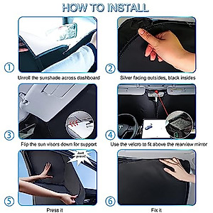 Small Ant for Tesla Model 3 2016-2023 Car Windshield Sun Shade Folding Front Window Sun Shade Cover Heat Protection Visor, 7PCS Set, Silver and Black