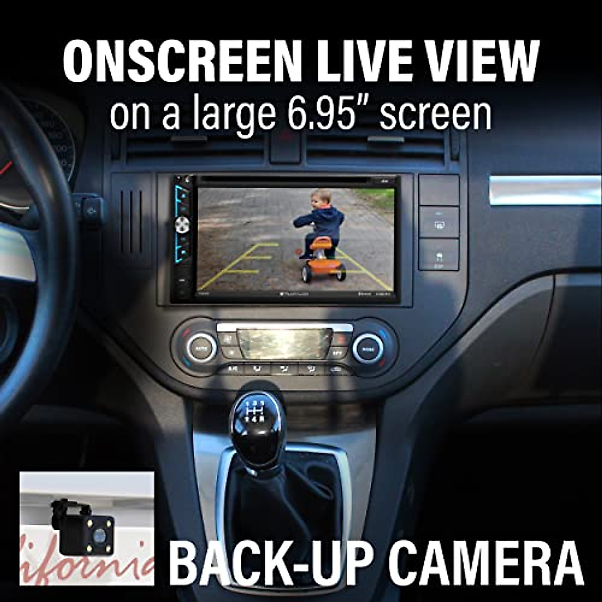 Planet Audio P9695BRC Car DVD Player - A-Link (Screen Mirroring), Bluetooth Audio and Hands-Free Calling, 6.95 Inch LCD Touchscreen, Double Din, DVD, CD, USB, SD, Aux AV in, Backup Camera Included