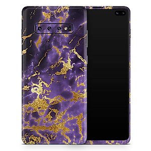 DesignSkinz Purple Marble & Digital Gold Foil V4 Protective Vinyl Decal Wrap Skin Cover Compatible with The Samsung Galaxy S20 (Screen Trim & Back Glass Skin)