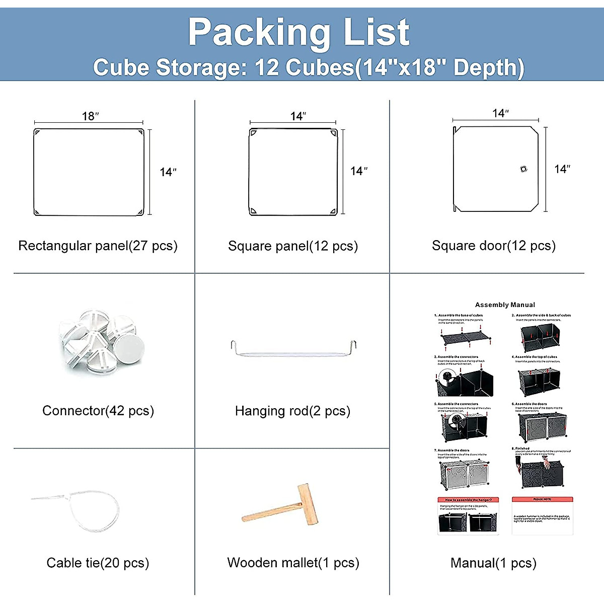 Choies DIY Portable Storage Organizer with Door,14"x18" Depth Cube Clothes Closets,12 Cubes, Portable Wardrobe Closets, Storage Cabinet,Organizer Shelving Bookshelf Toy Organizer(White)