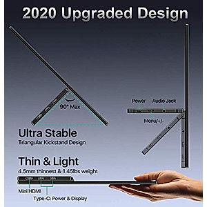 Portable Monitor – 2021 Upgraded 13.3 Inch 1080P FHD HDR FreeSync Slim USB-C Portable Display with Kickstand Type-C Mini HDMI Speakers for Laptop PC Mac Surface Xbox PS4 PS5 Switch Phone(Renewed)