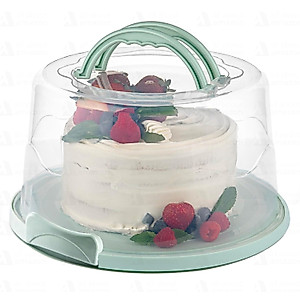 MosJos Round Cake Carrier, BPA-Free Plastic Cake Keeper with Lid, Fits 10” Cakes, Two Secure Side Closures, Dishwasher Safe Cake Transport Container