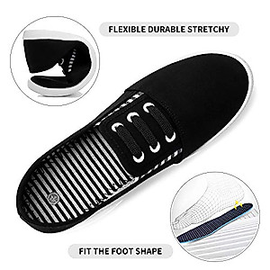 kufeiti Women’s Canvas Slip On Shoes Sneakers for Women Fashion Comfortable White Black Elastic Sneakers for Women(Black, US10)