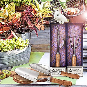 EZARC Garden Tool Set, 4 Piece Stainless Steel Heavy Duty Gardening Tools with Wooden Handle, Gardening Kit Include Hand Shovel, Trowel, Garden Rake, Hand Weeder