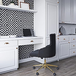 BELLEZE Modern Velvet Desk Chair for Home Office or Bedroom Vanity, Tufted Upholstered Seat with Slim Arms, Adjustable Height, Swivel, Wheels - Belden (Black)