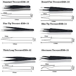Miluosong Tweezer Set, 6 Pcs Precision Tweezers for Electronics,Laboratory Work,Craft,Eyebrows,Basic suite for home and office with box.