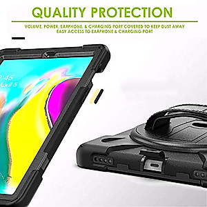 KIQ Shield Series Samsung Tab 10.1 Case SM-T510/T515 Samsung Galaxy Tab A 10.1 Case 2019 Shockproof Rugged Cover 360 Kickstand, Hand Strap & Shoulder Strap for Galaxy Tab A 10.1 Inch - Black