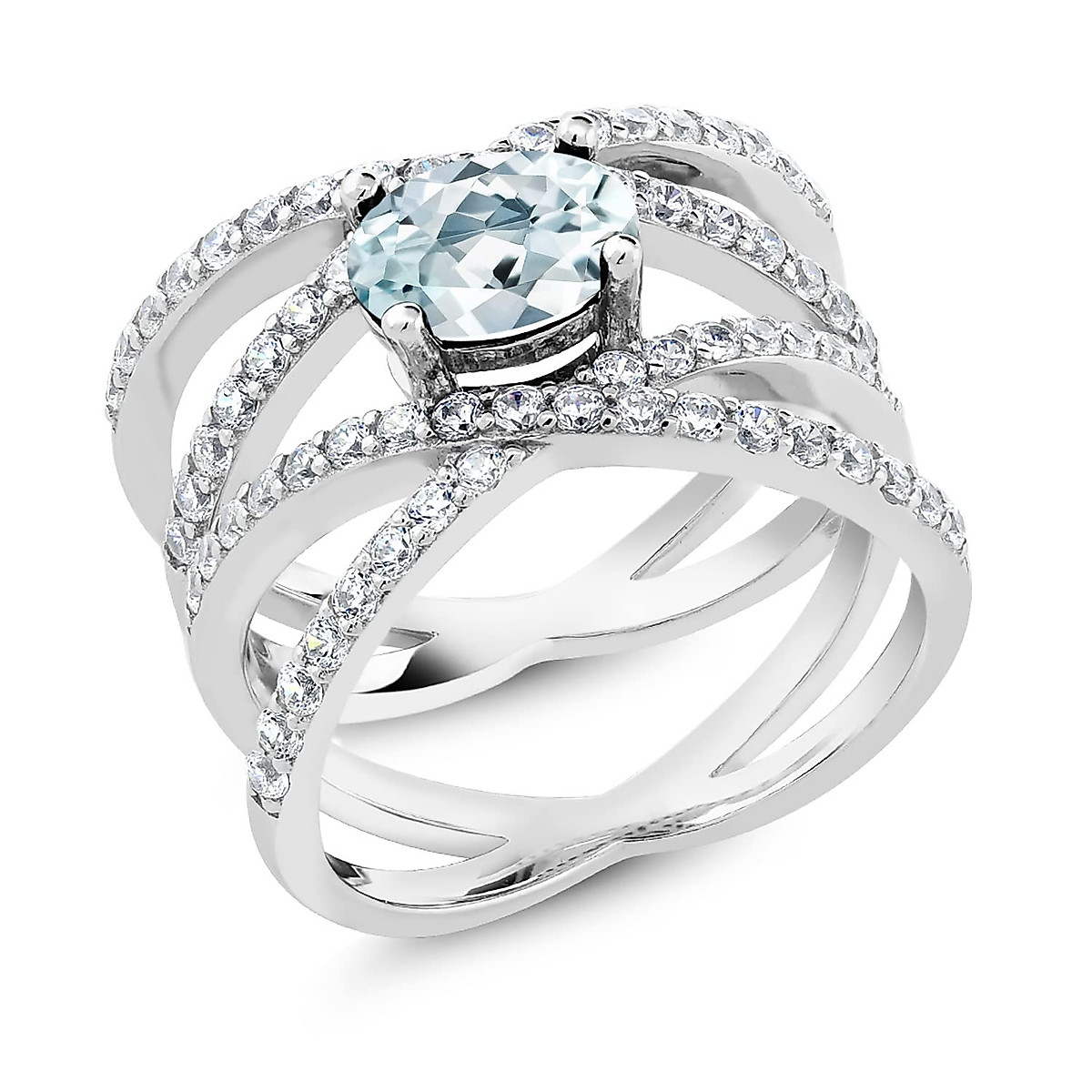 Gem Stone King 925 Sterling Silver Oval Gemstone Birthstone Criss Cross Engagement Ring | Oval 8X6MM Ring For Women | Available In Size 5, 6, 7, 8, 9