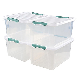 Jandson 4 Pack Large Storage Box with Lid, 35 Qt Plastic Latching Container Bin