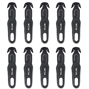 Nova Safety Cutter Tool, Safety Box Cutter Knife, Ergonomic Film Cutting Blade, Box, Strap, Carton, Package, Envelope and Letter Opener (10 Piece - Black)