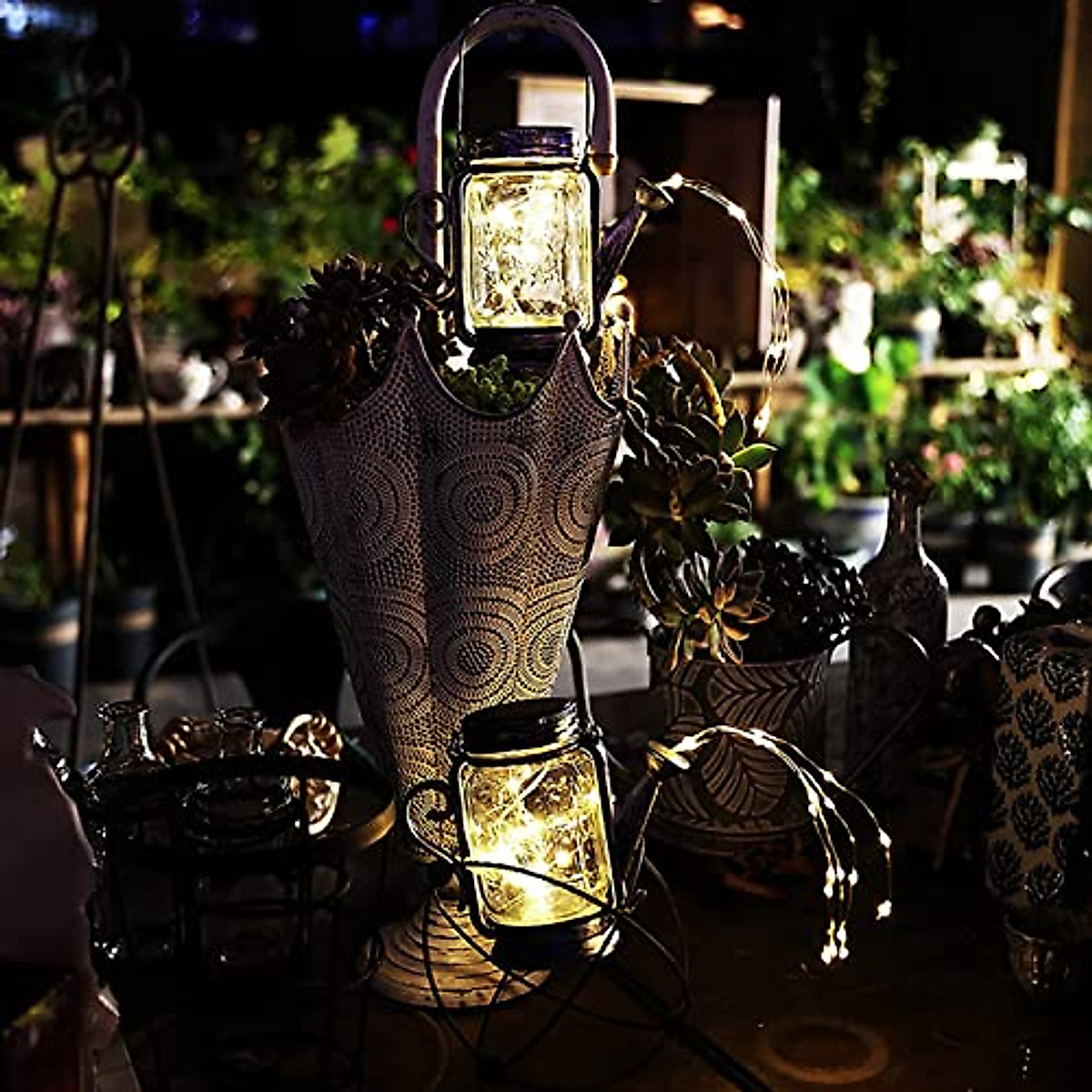 2 Pack Small Outdoor Solar Hanging Lanterns Led Solar Lantern Waterproof for Balcony Garden Courtyard Walkway Patio Decoration (Warm White)