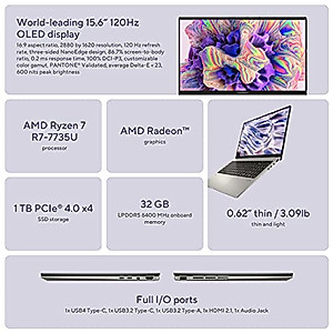ASUS Zenbook 15 OLED Laptop, 15.6” OLED 2.8K Display, AMD Ryzen 7 7735U CPU, AMD Radeon Graphics, 32GB RAM, 1TB SSD, Windows 11 Home, Basalt Grey, UM3504DA-DS76