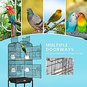 VIVOHOME 59.8 Inch Wrought Iron Bird Cage with Play Top and Rolling Stand for Parrots Conures Lovebird Cockatiel Parakeets Black