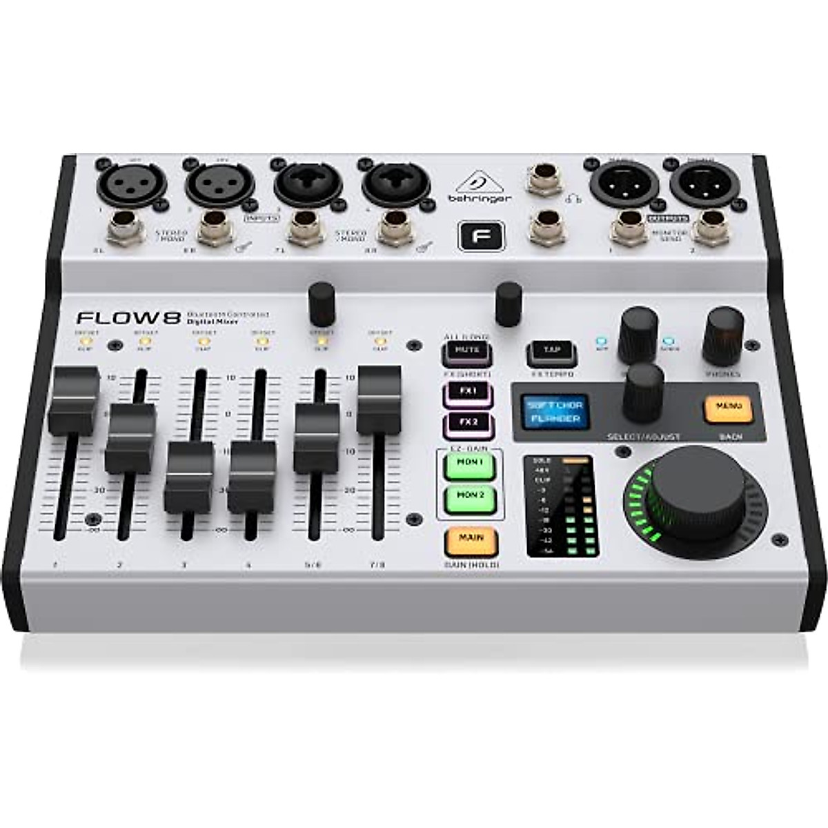 Behringer FLOW 8 8-Input Digital Mixer with Bluetooth Audio and App Control, 60 mm Channel Faders, 2 FX Processors and USB/Audio Interface