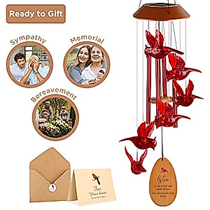 Solar Garden Light Energy-Saving Cardinal Wind Chimes for Mom Christmas Garden Gift Women Birthday Gift , Memorial Wind Chimes for Grandma Xmas Solar Cardinal Lights Outdoor