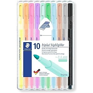 STAEDTLER 362 CSB10 Triplus Textsurfer Highlighter, 1-4mm Line Width - Assorted Pastel Colours (Pack of 10)