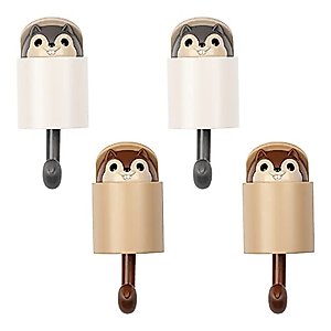 4 Pieces Squirrel Shape Adhesive Hook for Living Room Bedroom ORNOOU Cute Cartoon Creative Home Decoration Wall Hooks