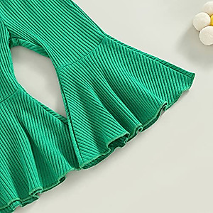 Gueuusu St Patricks Day Baby Girl Outfit Short Sleeve Clover Print Shirt Tops Leopard Flare Pants Infant Bell Bottom Clothes (A-White 2, 6-12 Months)