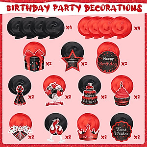 Funrous 30 Pieces Happy Birthday Hanging Swirl Decorations Birthday Party Ceiling Streamers Party Foil Swirls for Kids Women Men Birthday Party Decor Supplies (Red and Black)