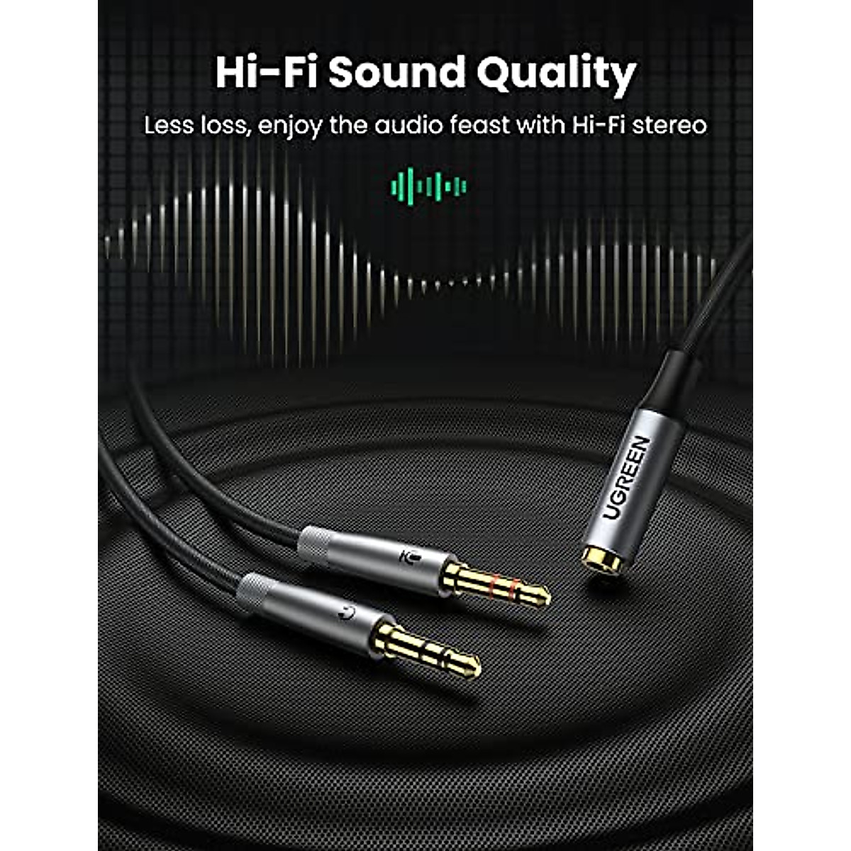 UGREEN Headphone Splitter Adapter 3.5mm 2 Male to Female Smartphone Headset Cable Mic and Speaker Combo to PC Audio Splitter Compatible with Separate Mic and Audio Ports Computer Laptop