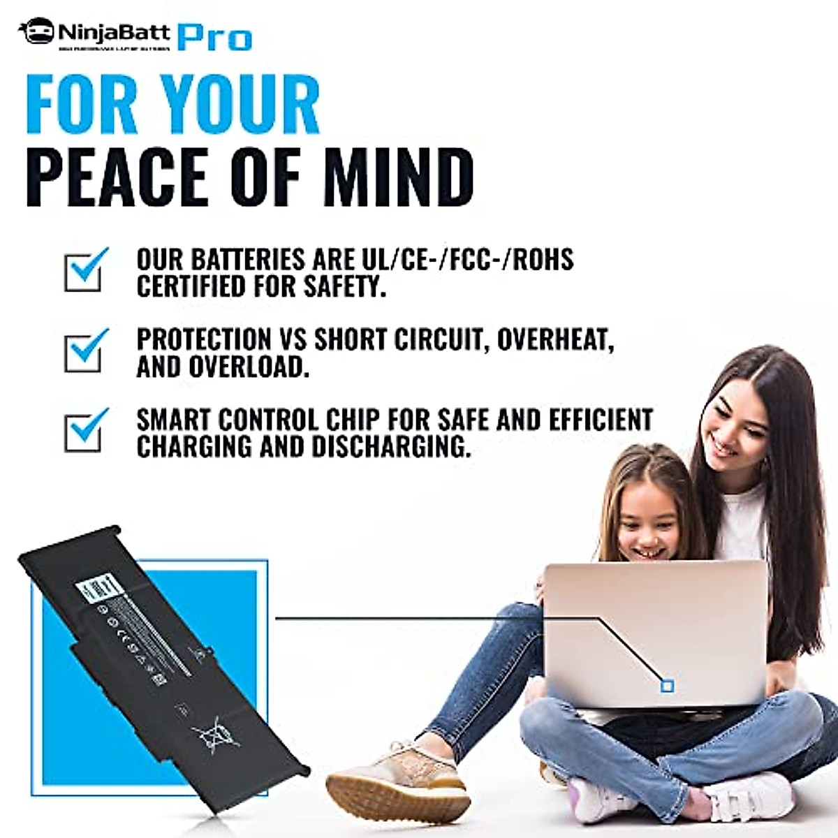NinjaBatt Battery F3YGT for Dell Latitude 7480 7490 7280 7290 7380 7390 7000 12 13 14 Series DM3WC P29S002 P73G002 DM6WC 2X39G KG7VF 451-BBYE 453-BBCF - High Performance [7.6V/60Wh]