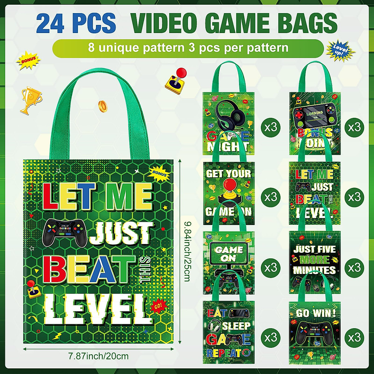 Photect 24 Pcs Video Game Party Gift Bags Non Woven Party Favor Bags for Boys Game Theme Goodie Treat Candy Bags with Handles for Kids Gaming Birthday Party Baby Shower Supplies Decorations