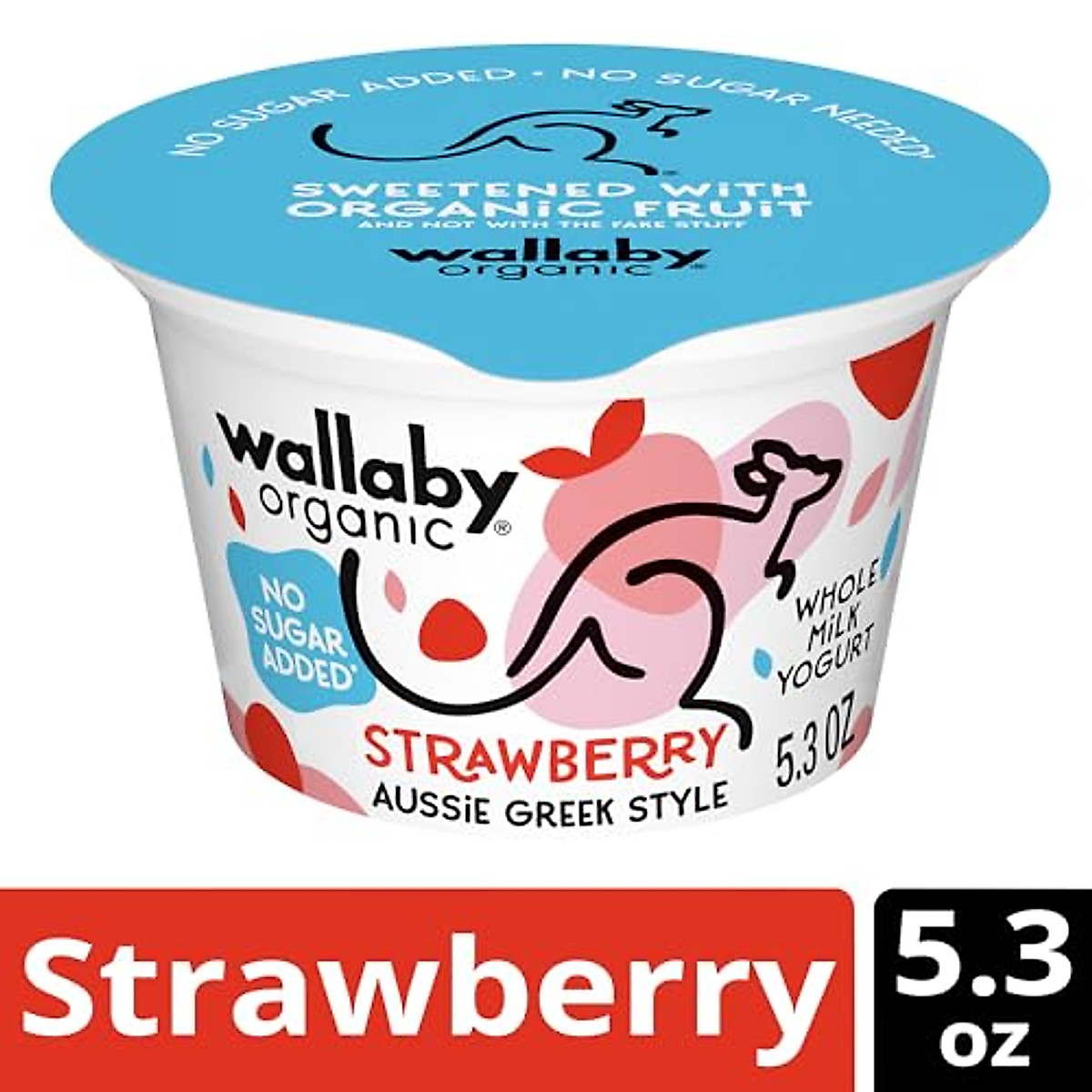 Wallaby Organic Aussie Greek Yogurt, No Sugar Added, Strawberry, 5.3 oz. USDA Organic