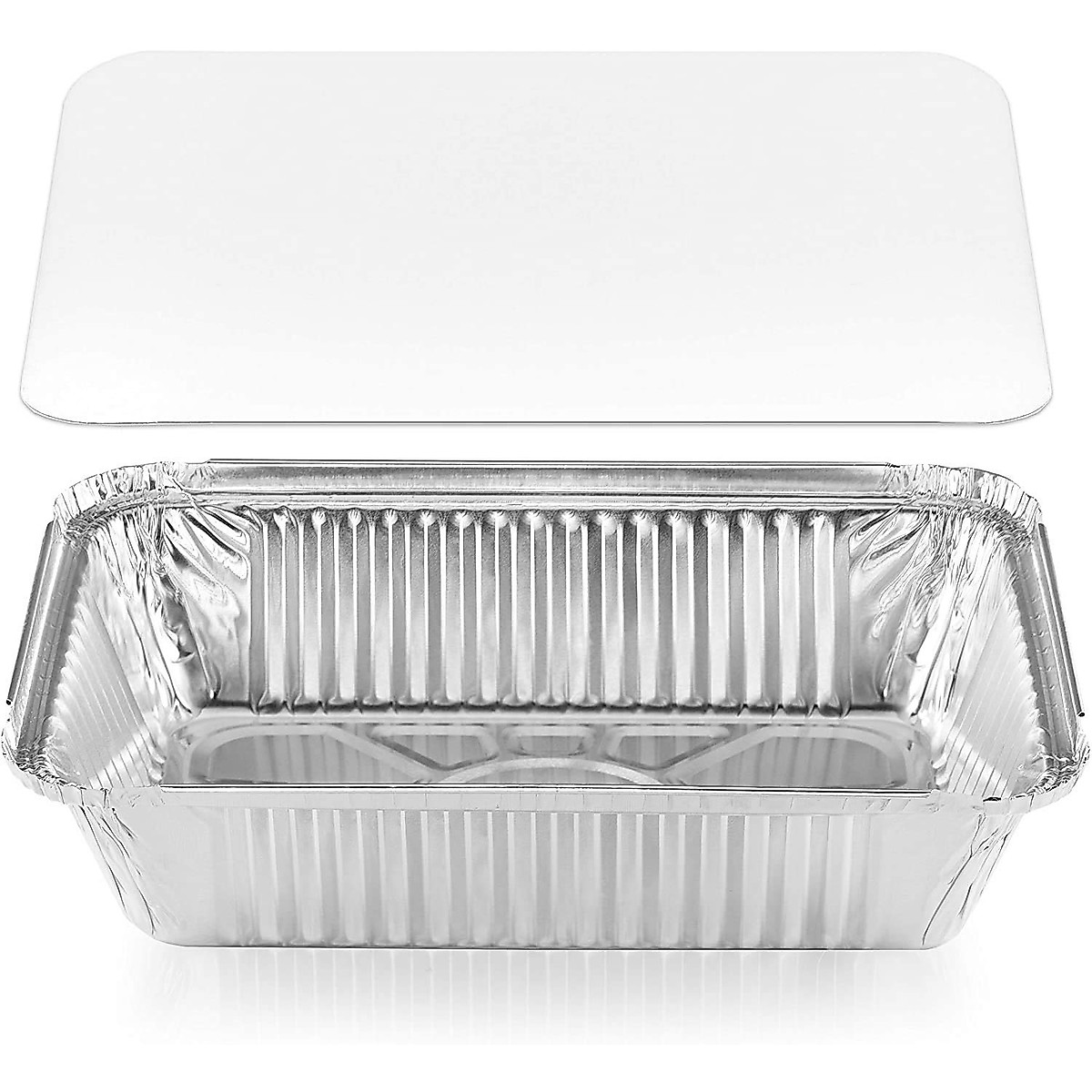 DecorRack 14 Aluminum Pan Disposable with Flat Board Lids, 2.25 Lb Heavy Duty Rectangular Tin Foil Pans, Perfect for Reheating Leftover Food, Baking, Roasting, Meal Prep, to-Go Containers (14 Pack)
