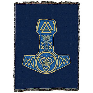 Pure Country Weavers Mjolnir - Thor’s Hammer Blanket- Norse Mythology Fantasy Ancient Symbols Gift Tapestry Throw Woven from Cotton - Made in The USA (72x54)