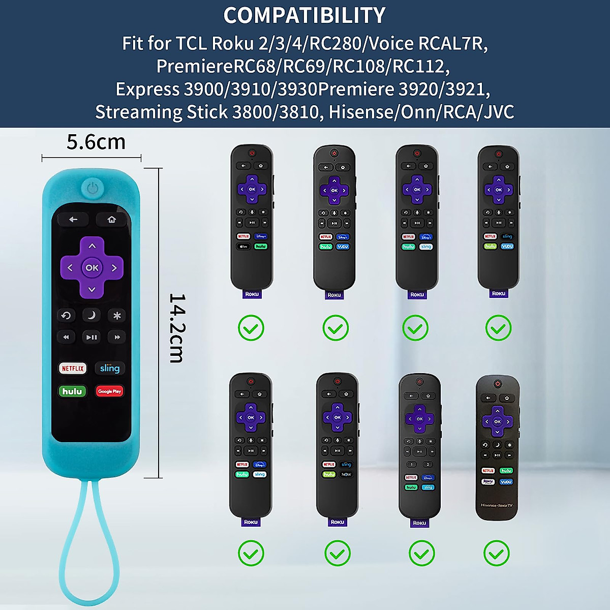 2 Pack Roku Remote Cover Silicone Protective Case for Roku TV TCL Roku 2/3/4/ Express/Premiere/Voice/Streaming Stick/Ultra RC280 Anti Slip Remote Sleeve Anti-lost Glow in The Dark (Glow Green + Blue)