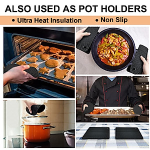 Walfos Silicone Trivet Mats - 4 Heat Resistant Pot Holders, Multipurpose Non-Slip Hot Pads for Kitchen Potholders, Hot Dishers, Jar Opener, Spoon Holder, Food Grade Silicone & BPA Free (Black)