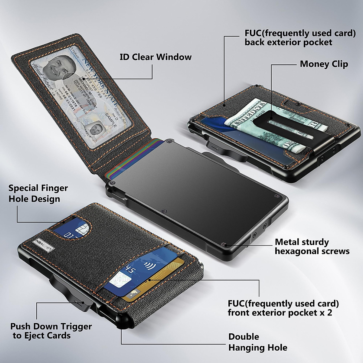 umoven Wallet for Men - with Money Clip Slim Leather Slots Credit Card Holder RFID Blocking Bifold Minimalist Wallet (denim)