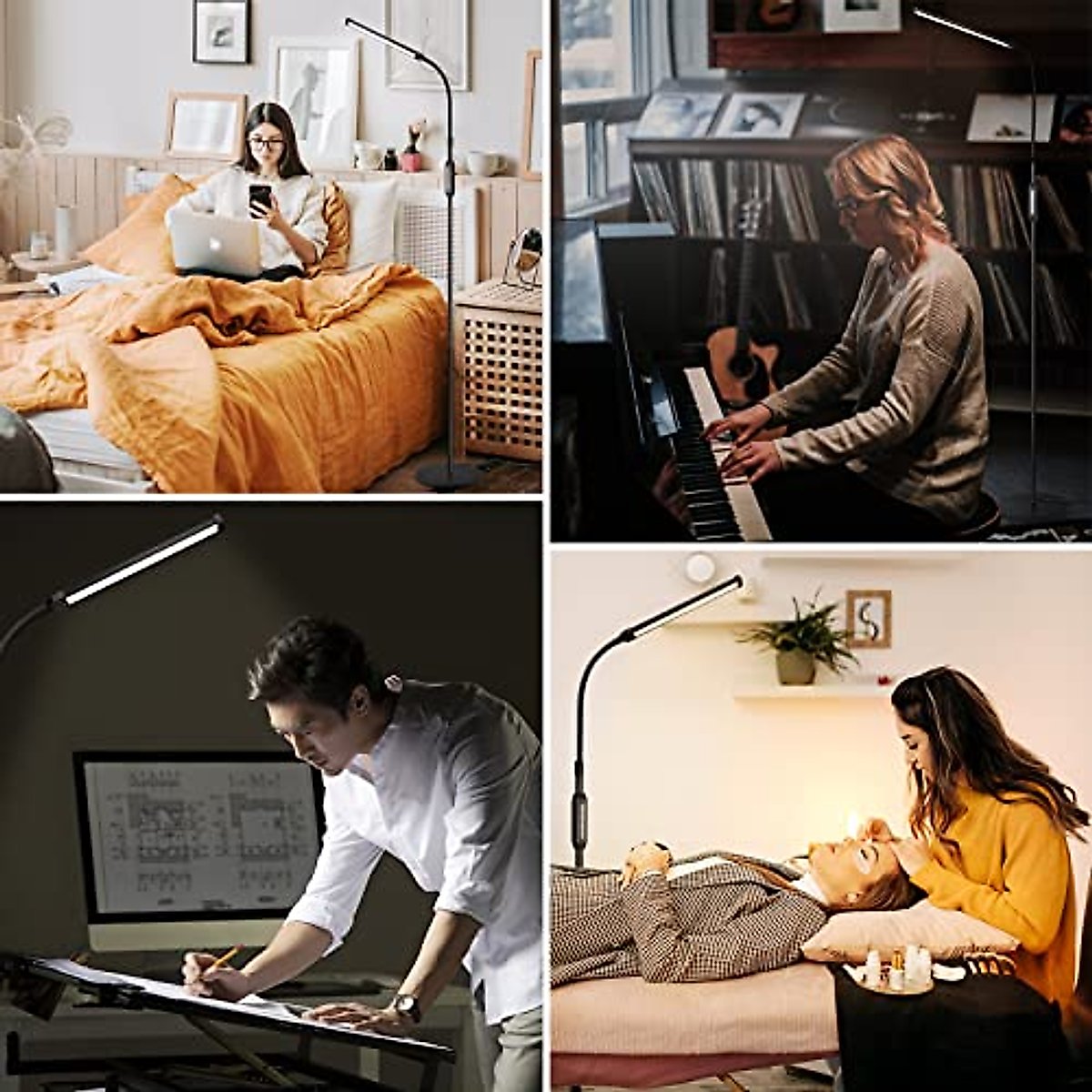 Dragon-Hub Bright Led Floor Lamp with Remote, Floor Light Touch, 3 Colors 5 Brightness 10 Mins Timer, Eyelash Lamp for Eyelash Extensions Lash Light Reading Lamp (Black - R)