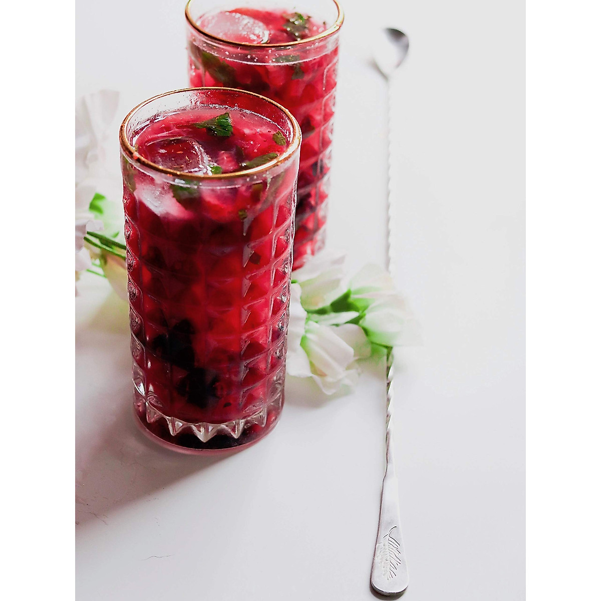 Amehla Co. Gold Rimmed Highball Collins Cocktail Glass Set | Drinking Glasses for Cocktails, Water, Juice, & Iced Tea or Coffee