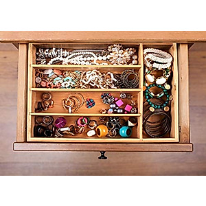 Bamboo Organizer 2 Piece Set – 8 and 5 Compartment Expandable Makeup Drawer - Drawer Dividers Organizer - Adjustable Drawer Holder for Kitchen, Silverware, Flatware, Living Room and Utensils (Natural)