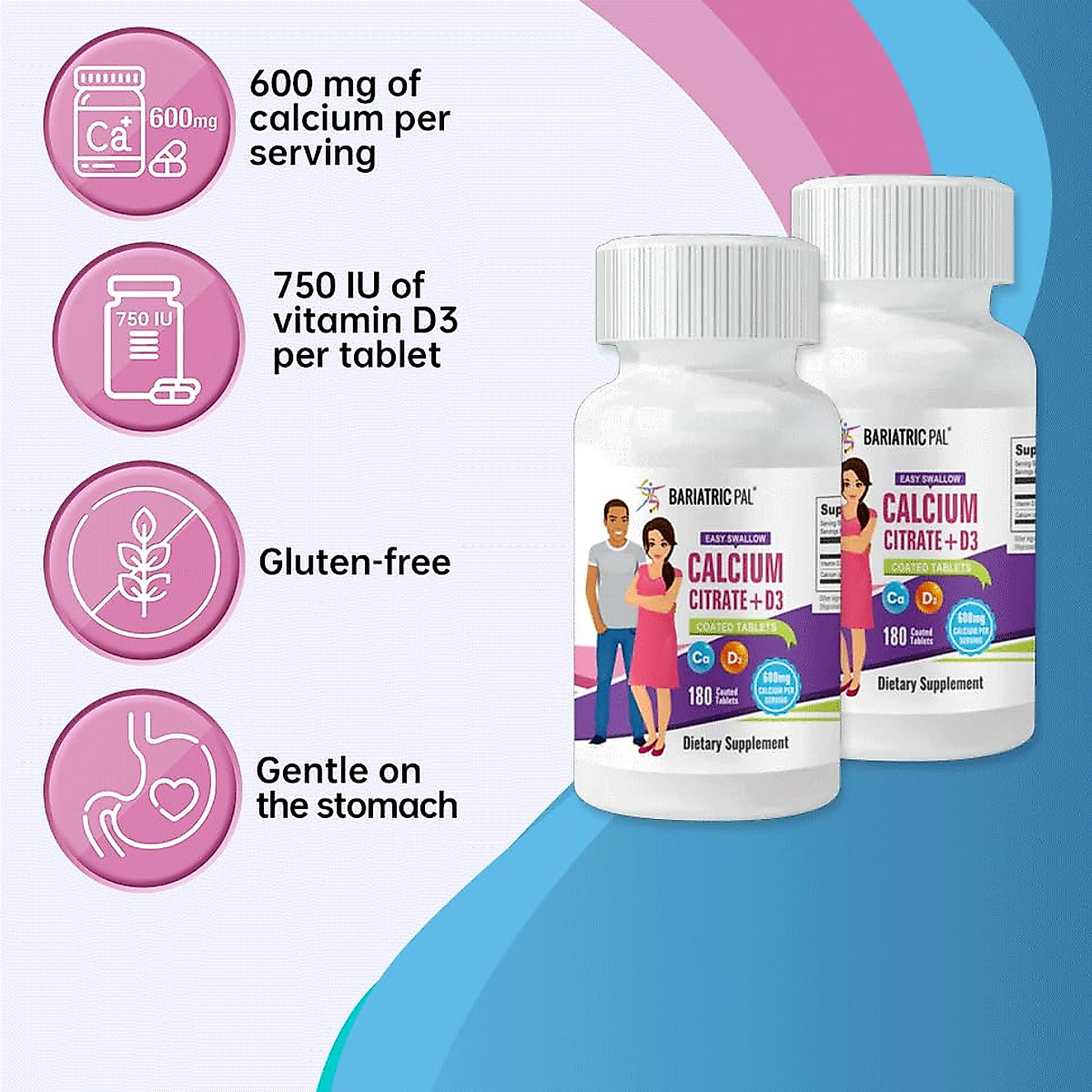 BariatricPal Easy Swallow Calcium Citrate (600mg) and D3 Coated Tablets (30-Day Supply)