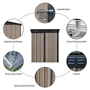 5 x 3 Ft Outdoor Storage Shed with 2 Vents,Galvanized Steel Tool Storage Shed Garden Shed with Door & Lock,Bike Shed,Outdoor Storage Clearance for Backyard, Patio & Lawn